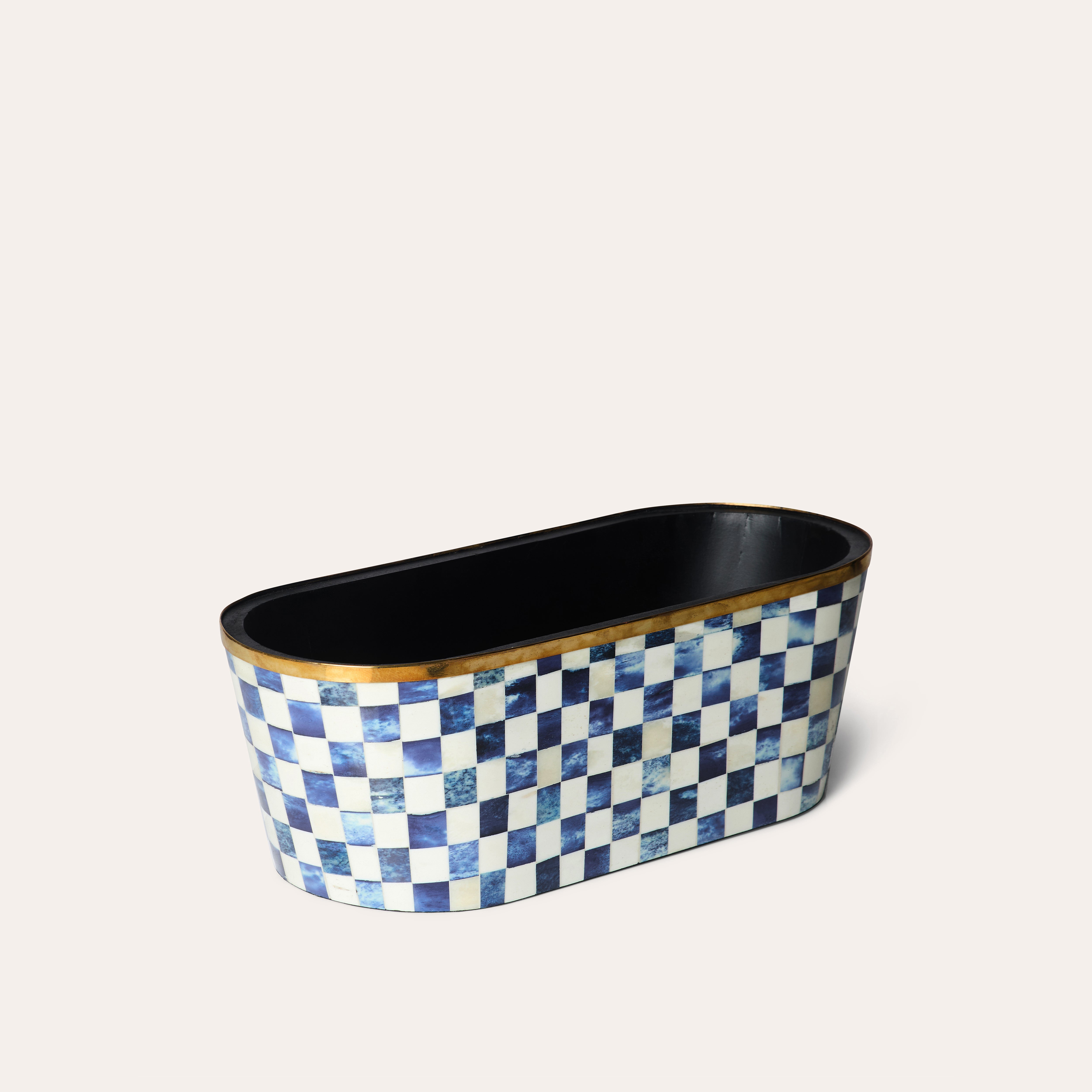 Oblong Inlay Planter | Large | Blue | Chequered – Tooka