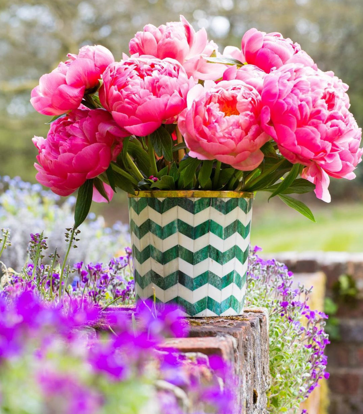 Round Inlay Planter | Medium | Green | Chevron – Tooka