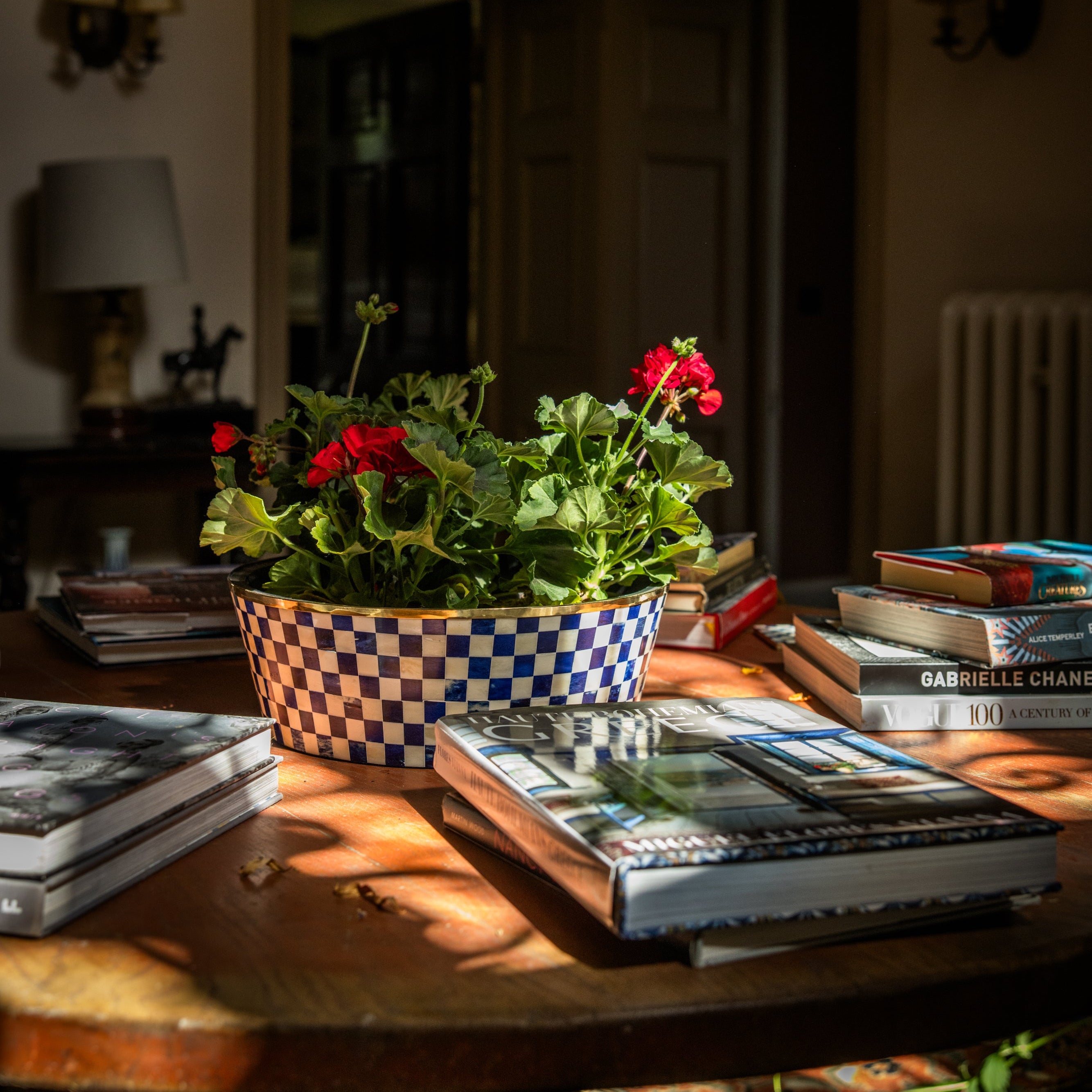 Round Inlay Planter | Large | Blue | Chequered – Tooka