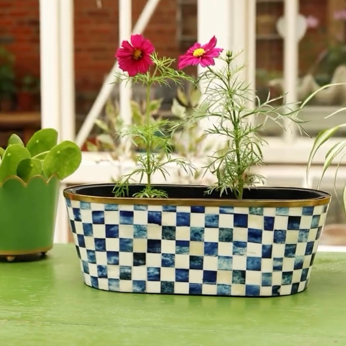 Oblong Inlay Planter | Large | Blue | Chequered – Tooka