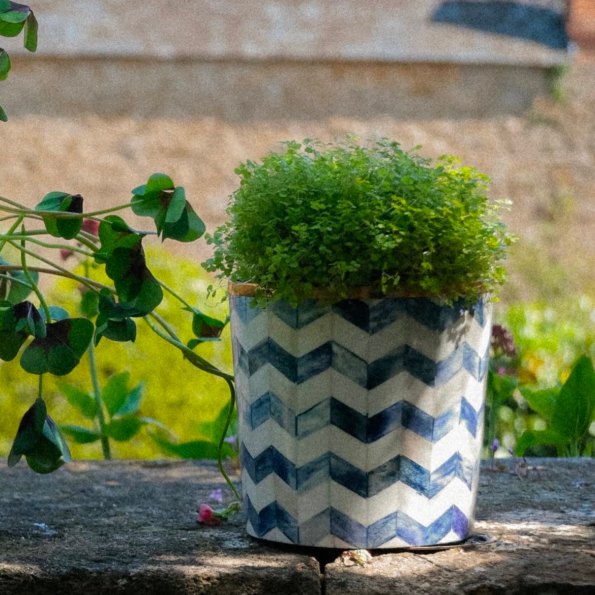 Round Inlay Planter | Medium | Blue | Chevron – Tooka
