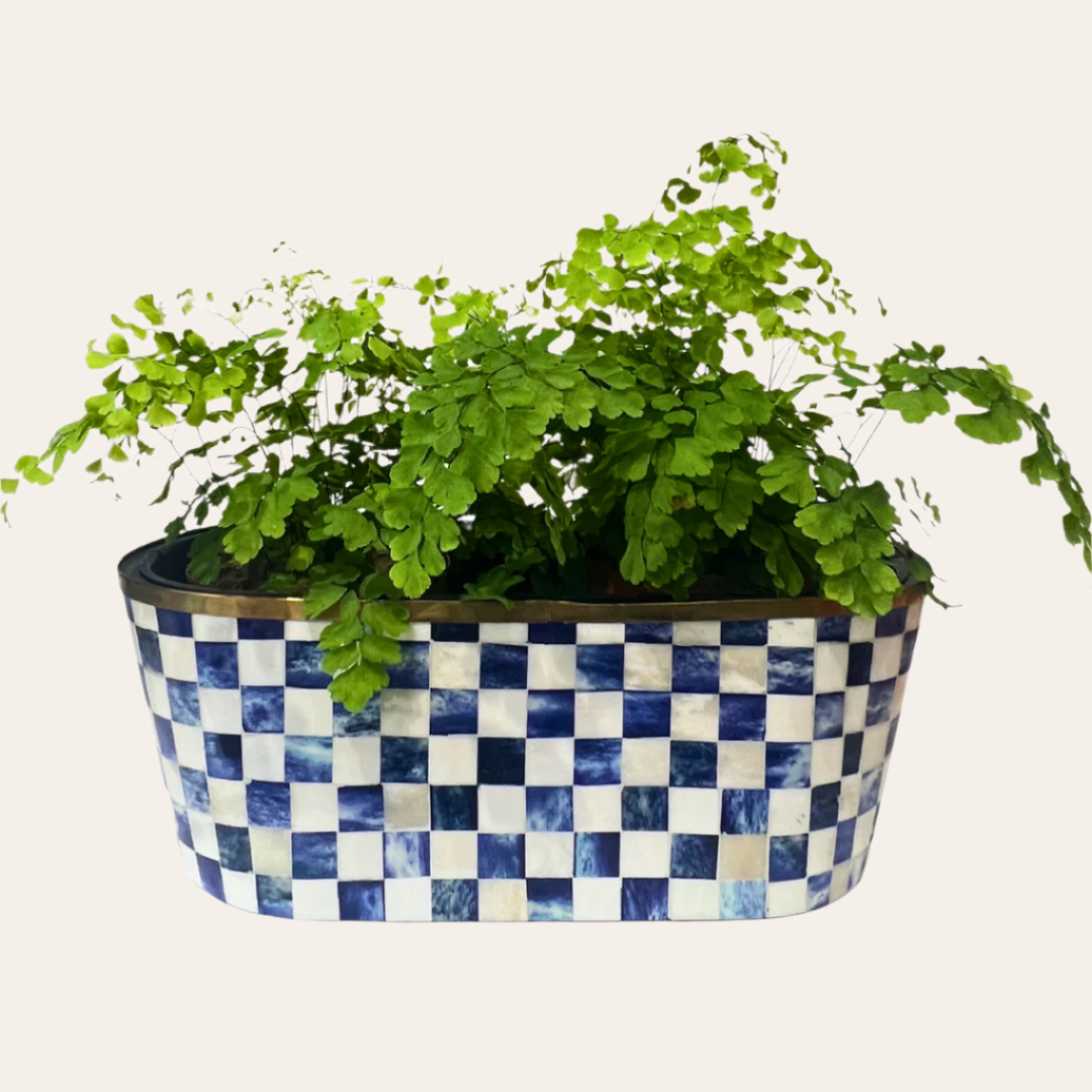 Oblong Inlay Planter | Large | Blue | Chequered – Tooka