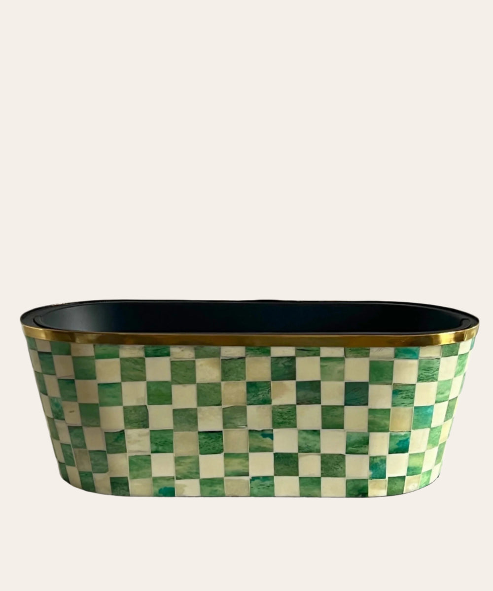Oblong Inlay Planter | Large | Forest Green | Chequered – Tooka