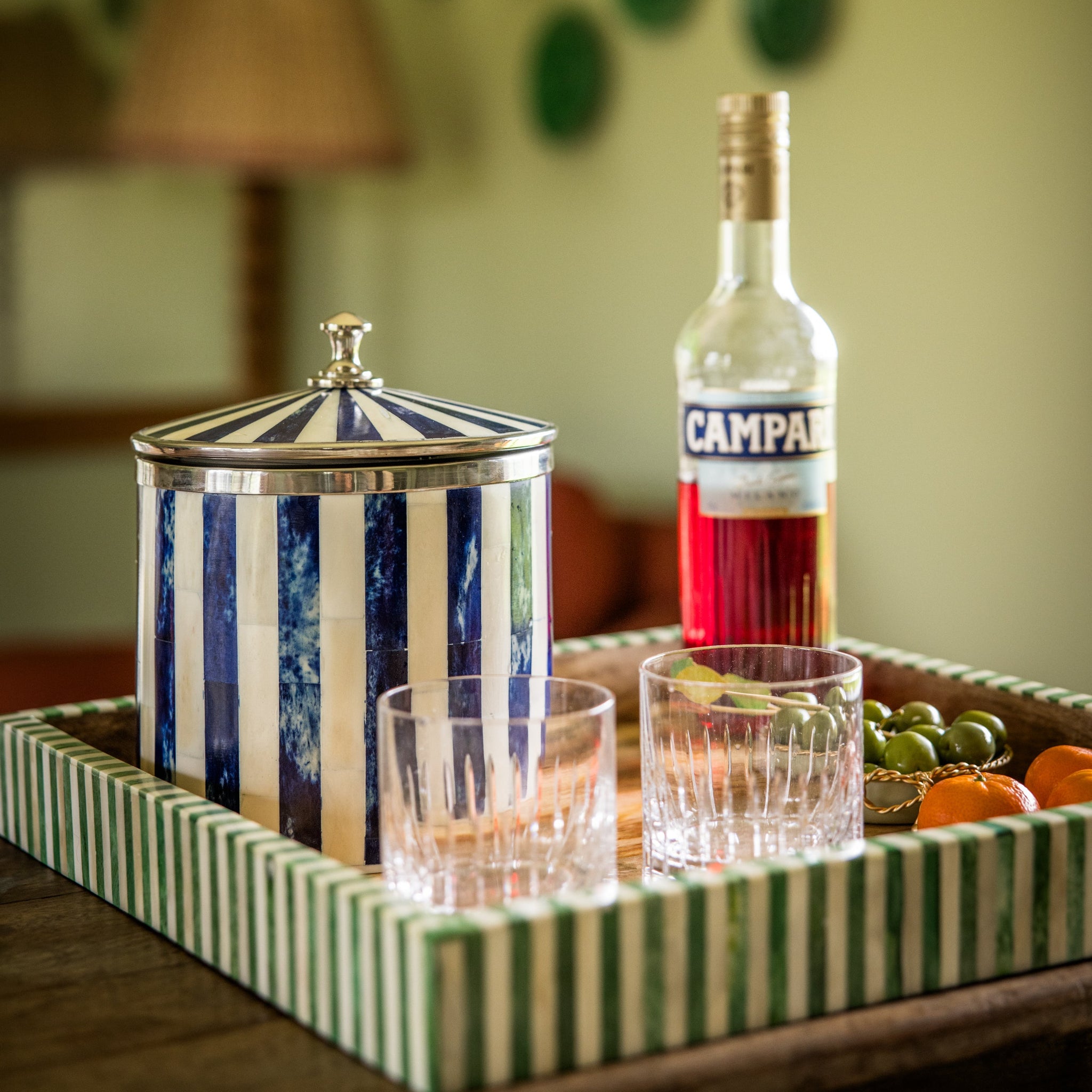 Bone Inlay Ice Bucket | Blue & White | Striped – Tooka