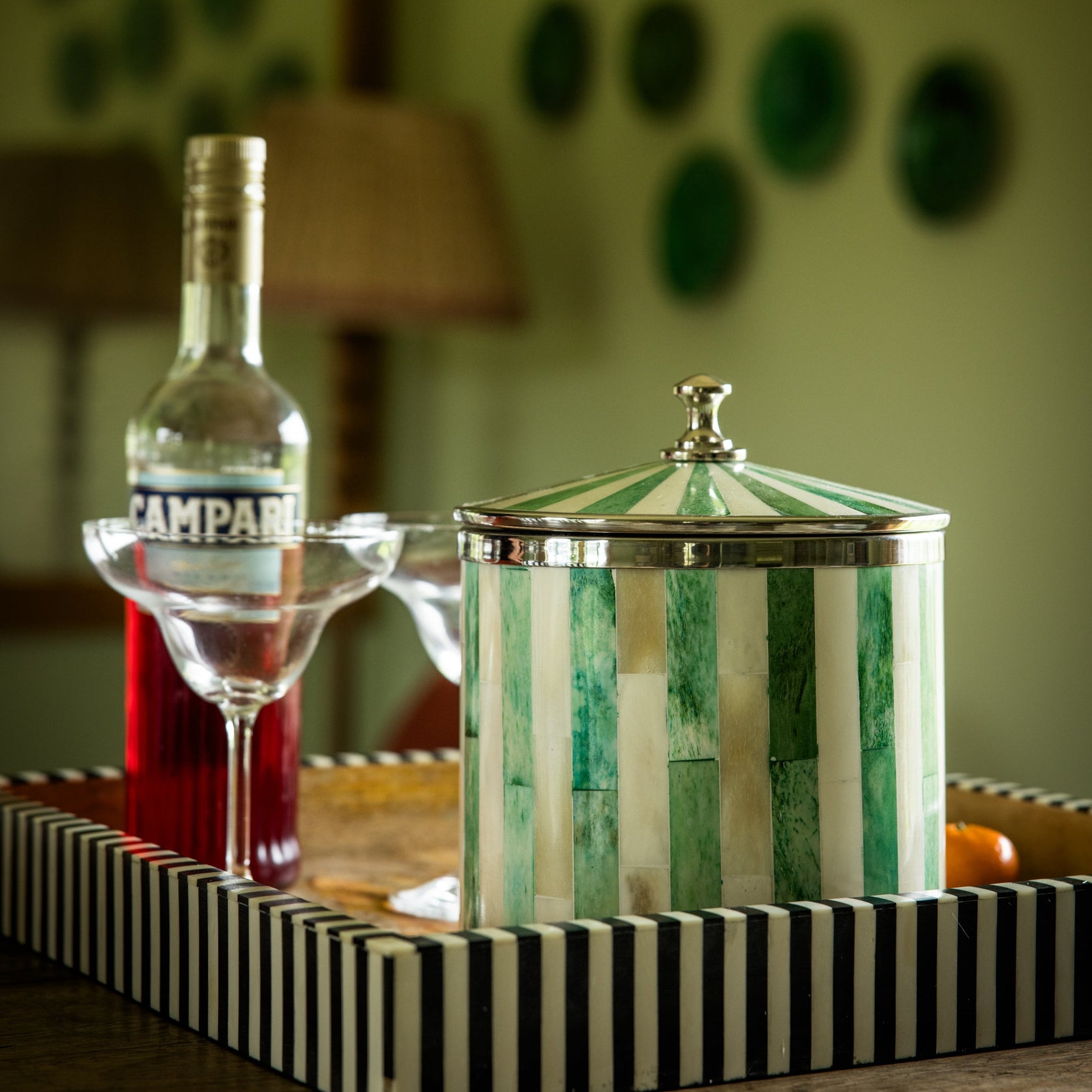Bone Inlay Ice Bucket | Green & White | Striped – Tooka