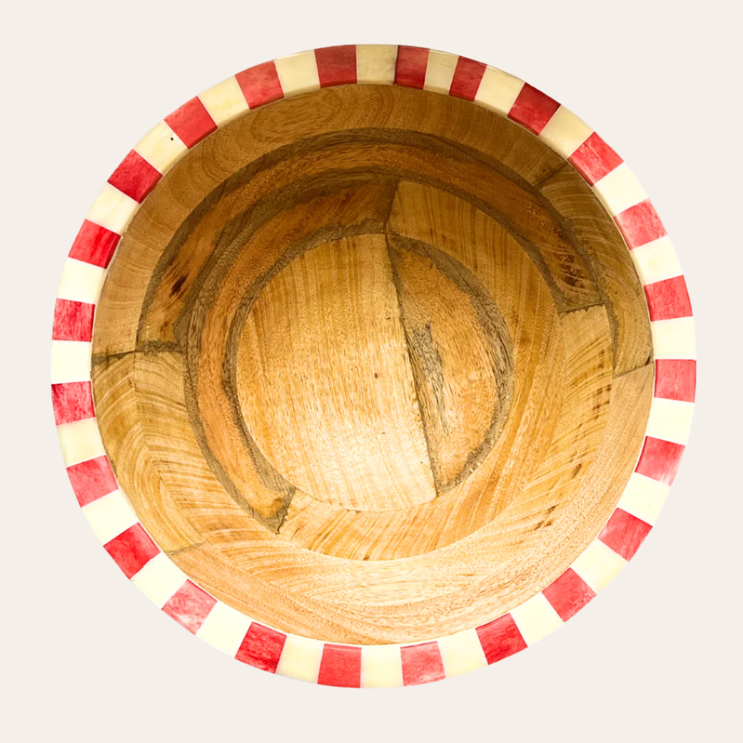 Large Bone Inlay Bowl | Red & White | Striped – Tooka