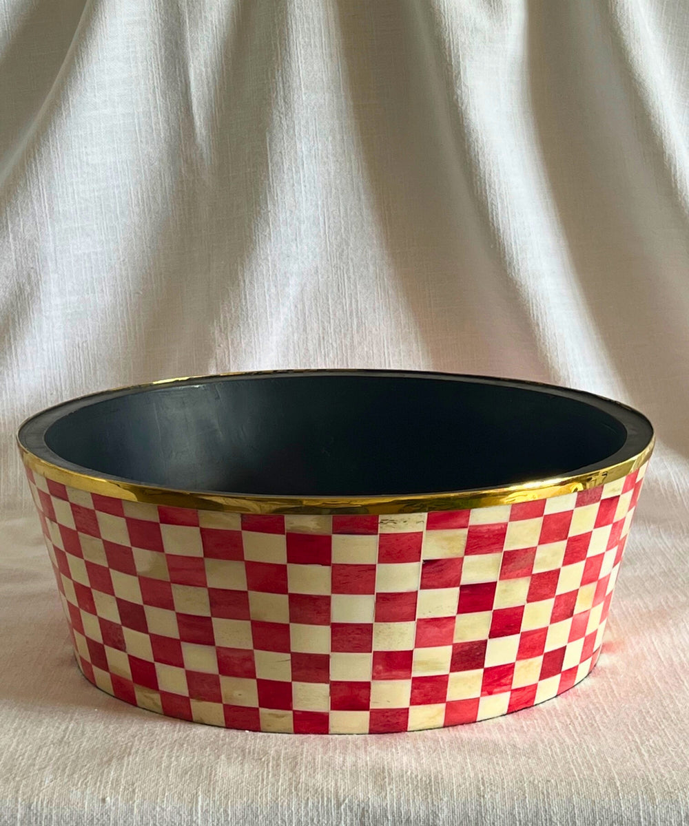 Round Inlay Planter | Large | Ruby Red | Chequered – Tooka