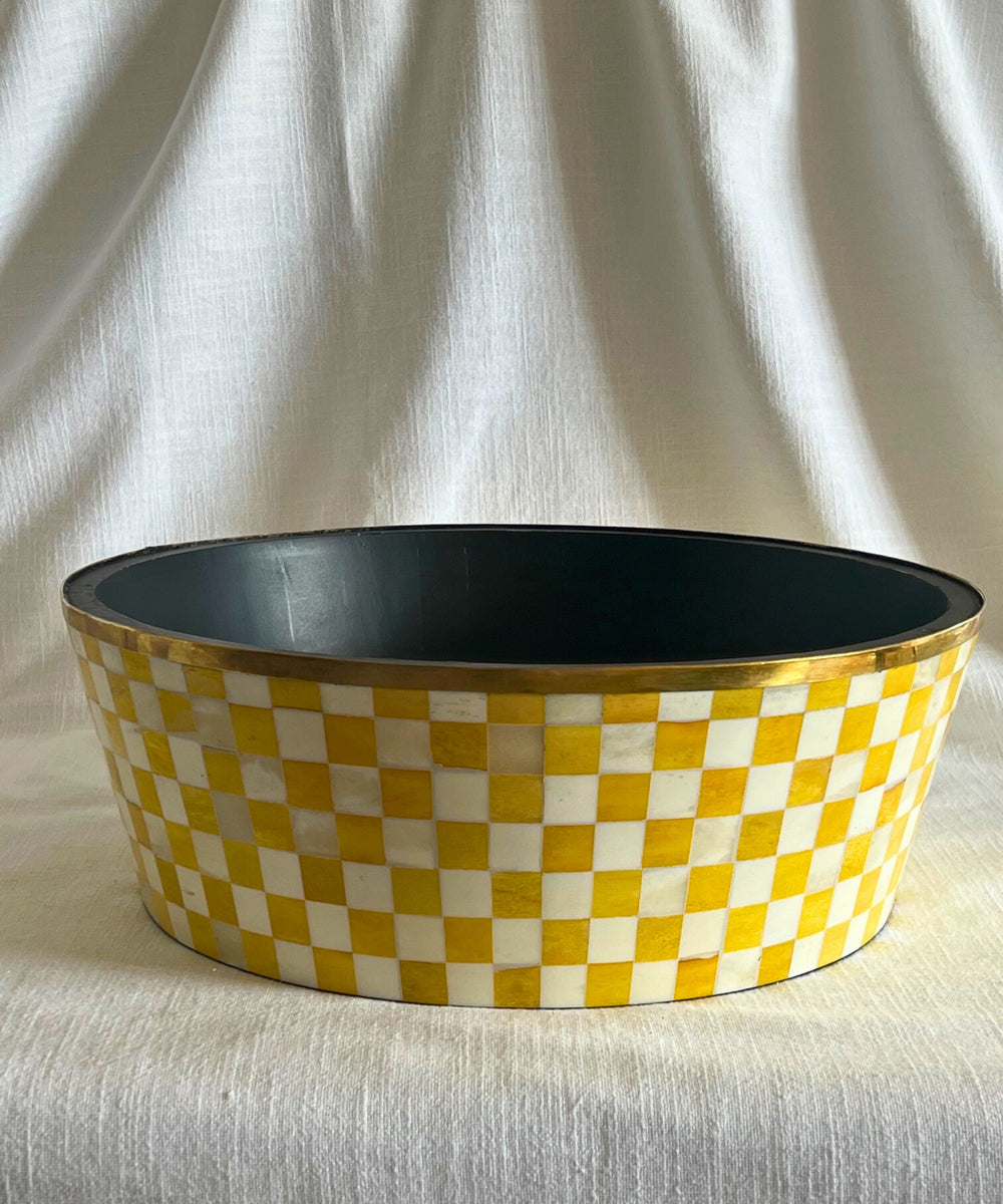 Round Inlay Planter | Large |Yellow | Chequered – Tooka