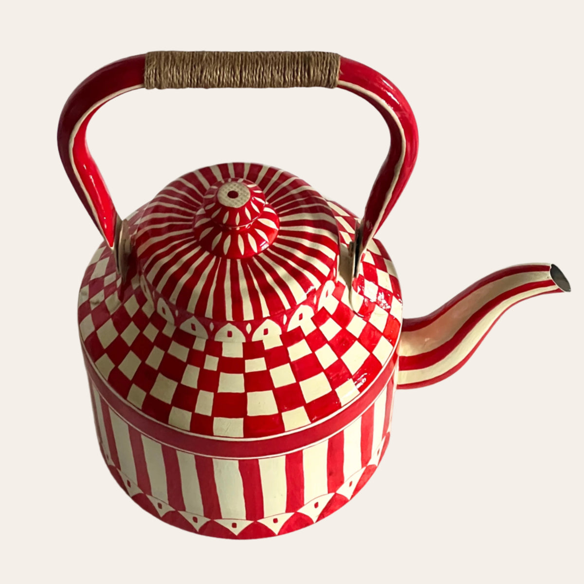 Hand Painted Tea Kettle | Red and White Stripes – Tooka